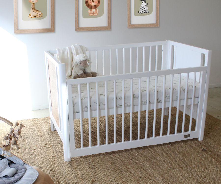 Aliya Rattan Cot White/Natural & Orthopaedic Innerspring Mattress ...
