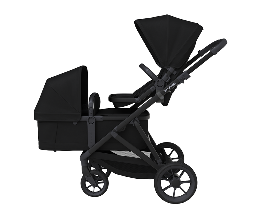 Doppio Plus Stroller Double Seat + Bassinet - Black - babyhood