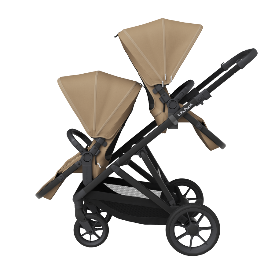 Doppio Plus Stroller Double Seat + Bassinet - Latte - babyhood